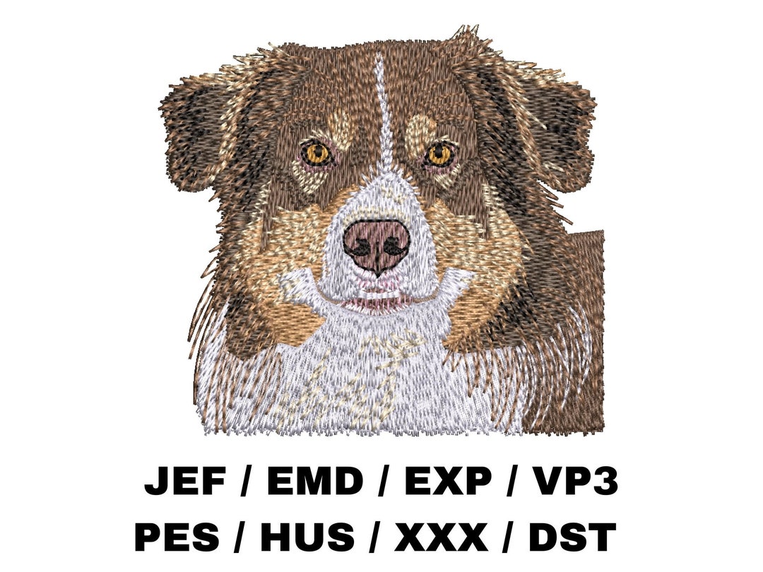 Australian Shepherd Embroidery Pattern - Tri Color, Realistic Dog ...