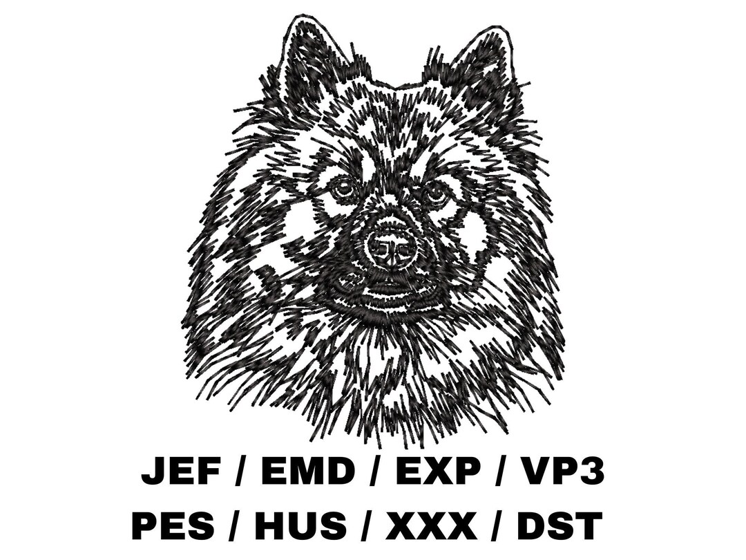 Keeshond Face Outline Embroidery Design – Intricate Line Dog Portrait ...