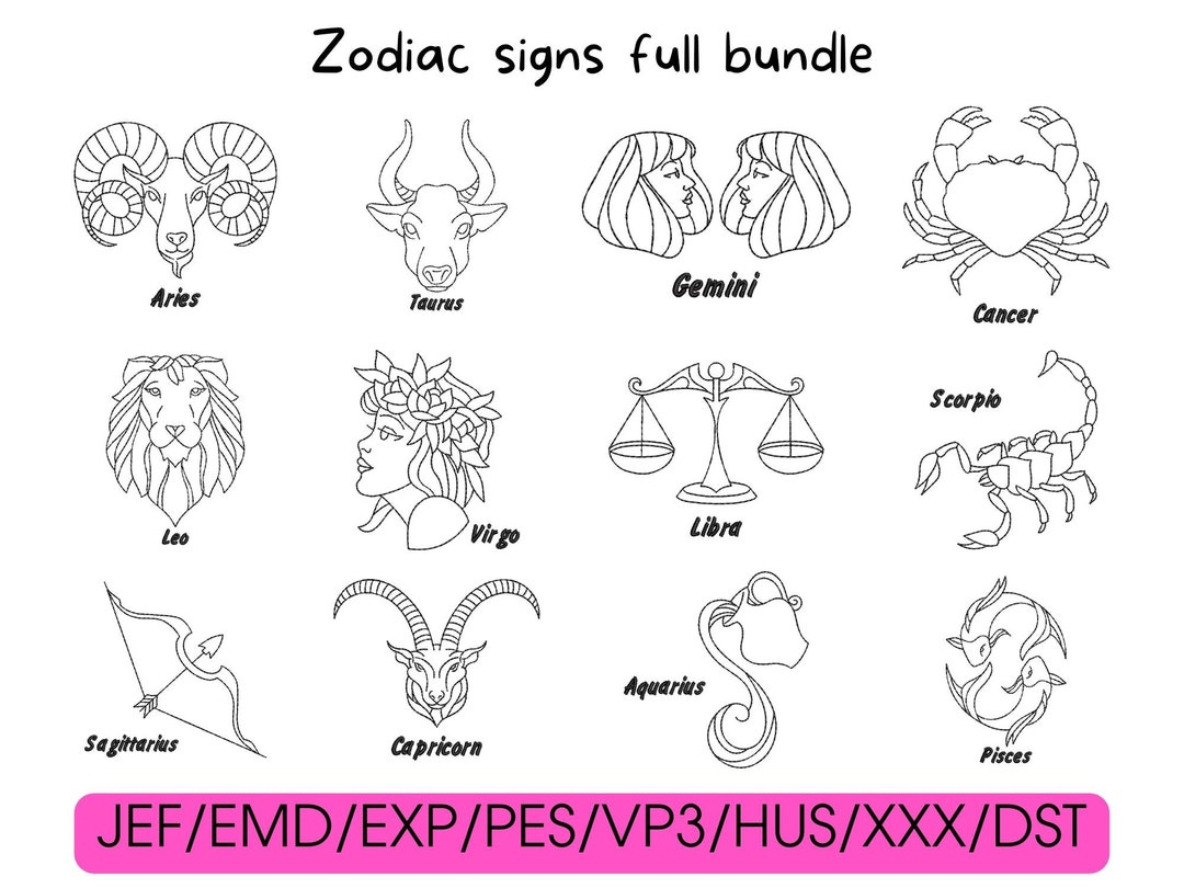 Zodiac Signs Embroidery Pattern - Full Set Bundle, Astrology Embroidery ...