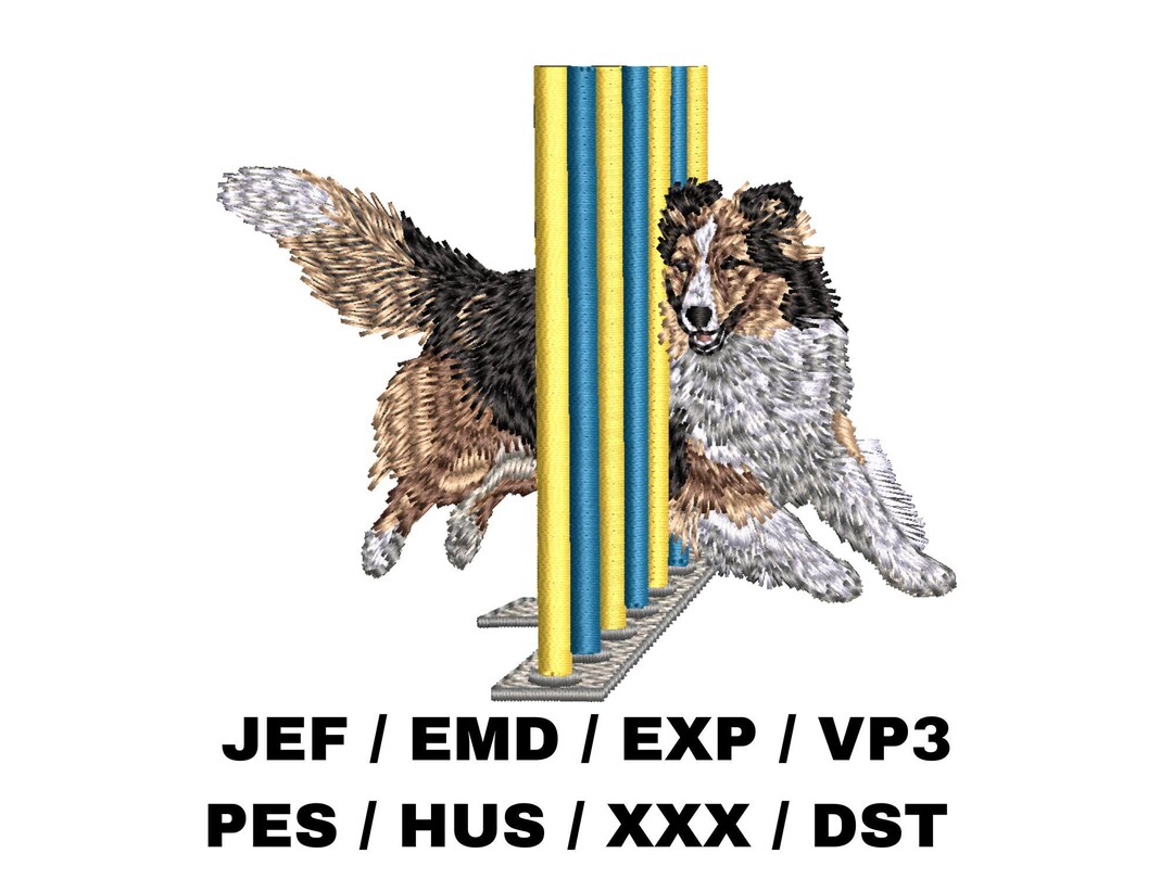 Shetland Sheepdog Agility Embroidery Design – Weave Pole Action Machine ...