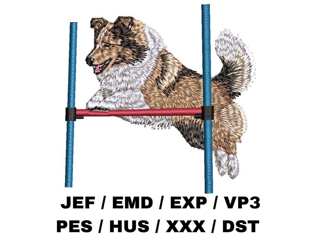 Shetland Sheepdog Jumping Bar Embroidery Design – Agility Sport Dog ...