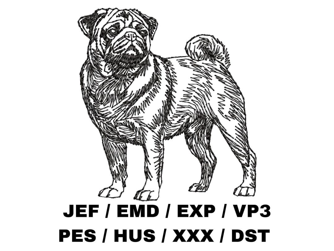 Pug Outline Embroidery Design – Full-body Dog Stitch, Digital Download ...