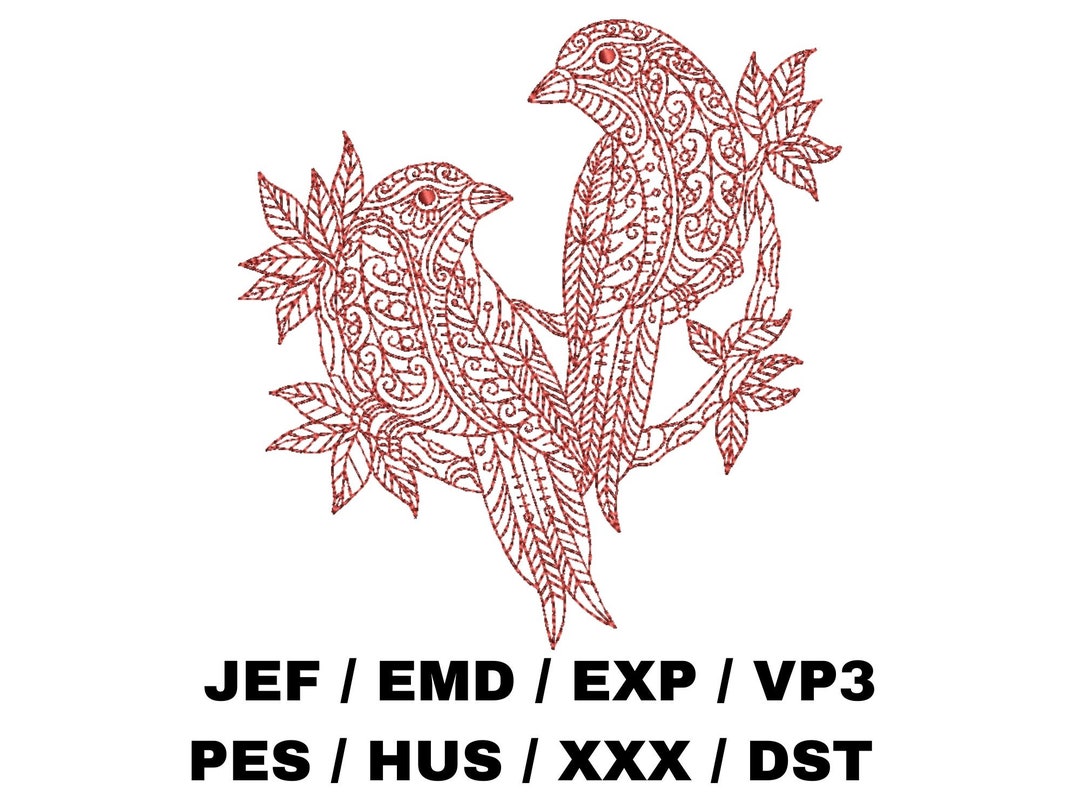 Birds on Tree Branch - Redwork Embroidery, Line Pattern, Fun Project ...
