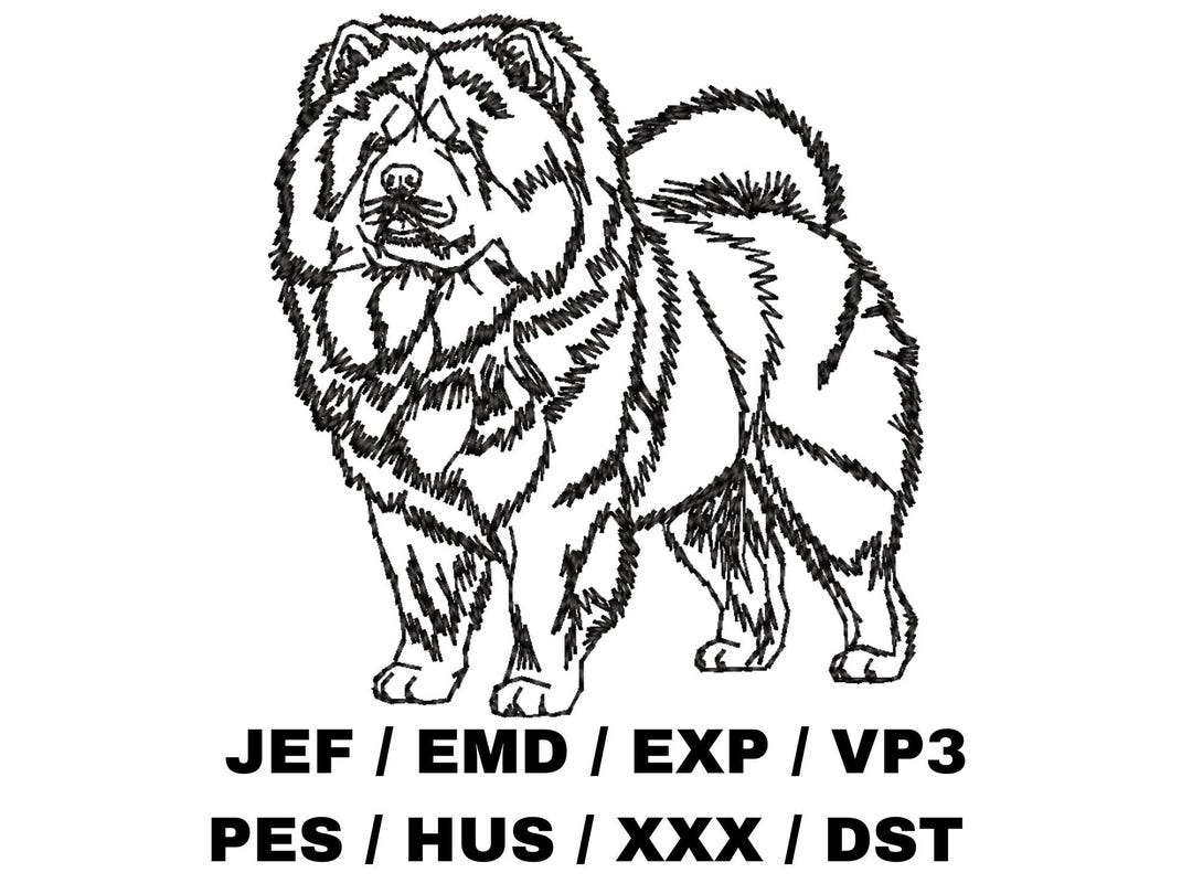 Chow Chow Full Body Outline Embroidery Design – Detailed Dog Line Art ...