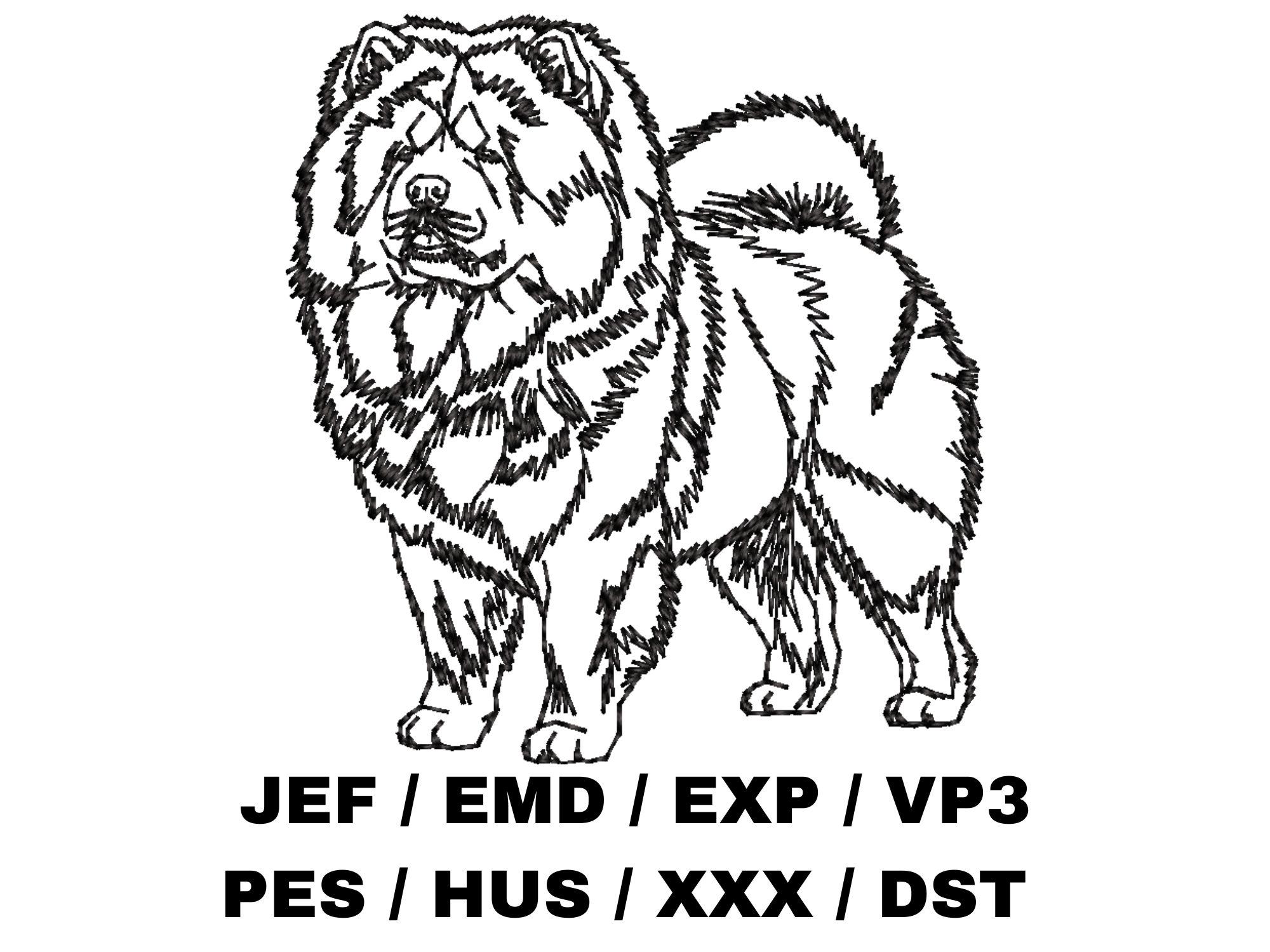Chow Chow Full Body Outline Embroidery Design – Detailed Dog Line Art ...