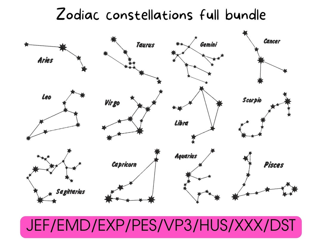 Zodiac Constellation Embroidery Pattern - Full Set Bundle, Astrology ...