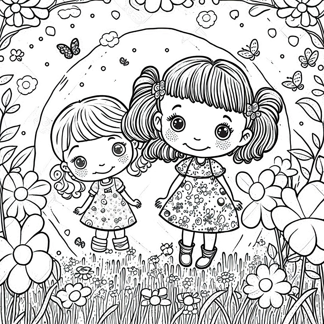 Adorable Children Playing Coloring Page for Kids - Etsy
