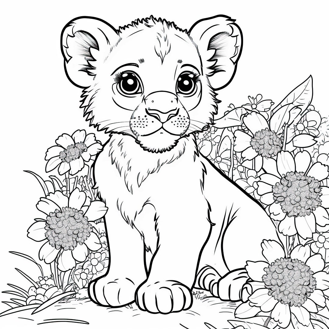 Baby Lion Coloring Page for Kids - Etsy