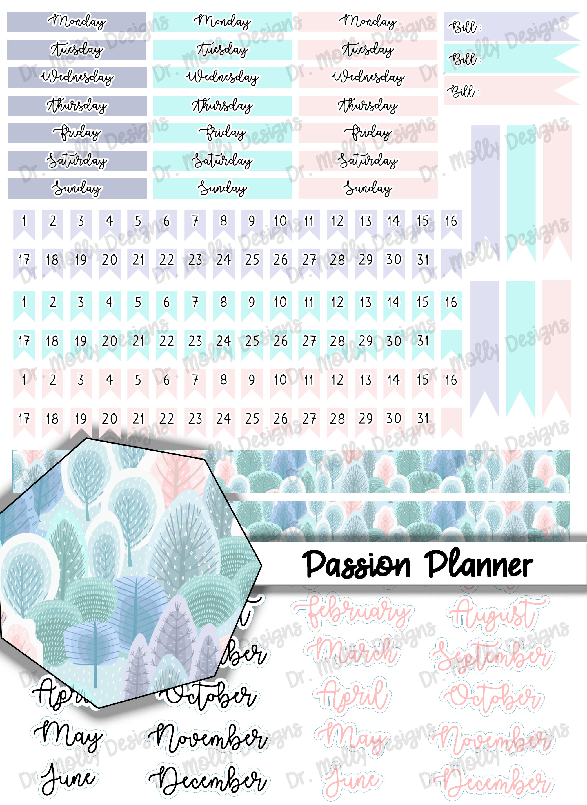 Winter | MONTHLY Passion Planner | Printable Planner Stickers | Month ...