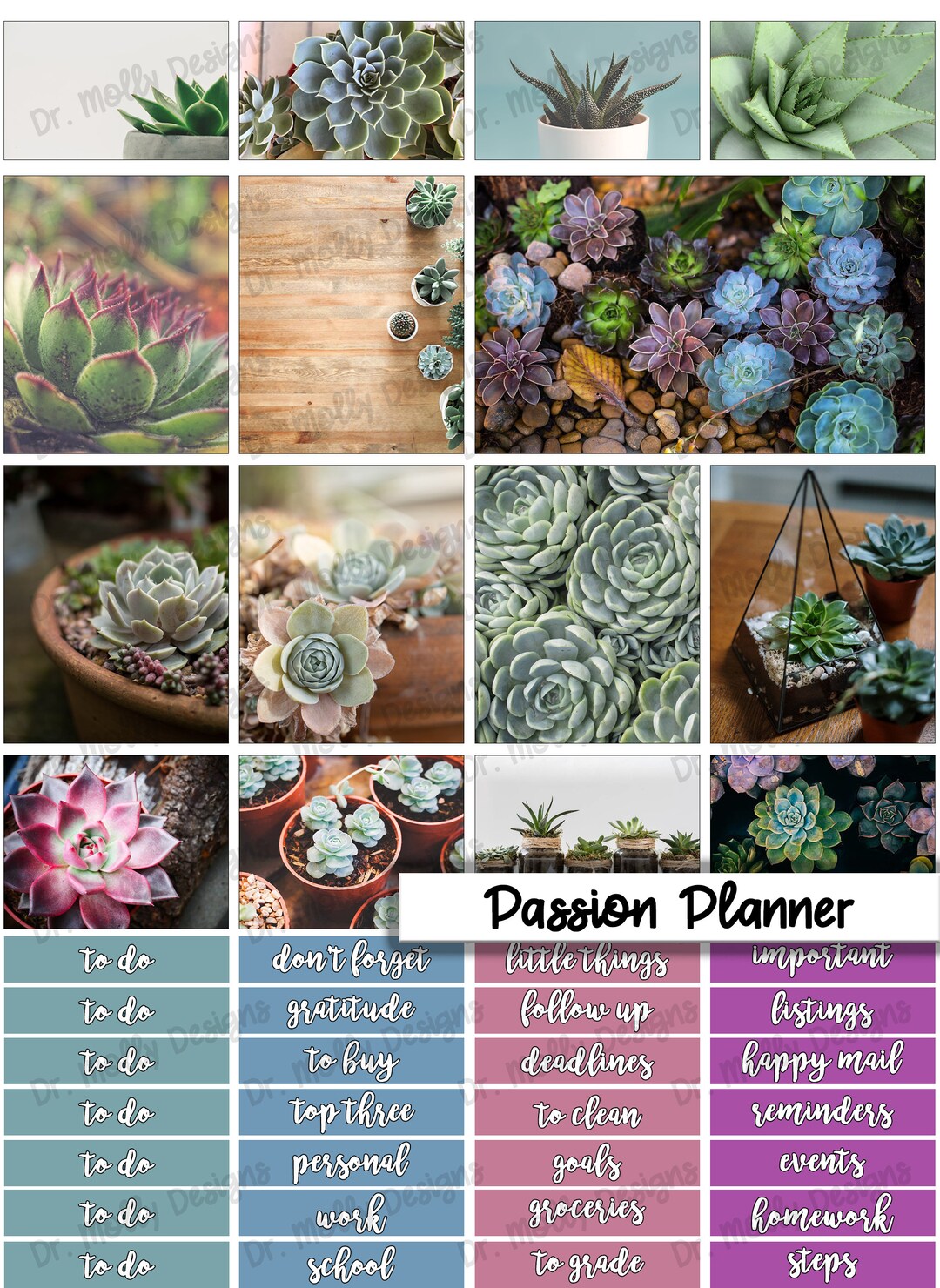 Succulents | Passion Planner Printable Weekly Stickers | Succulent ...