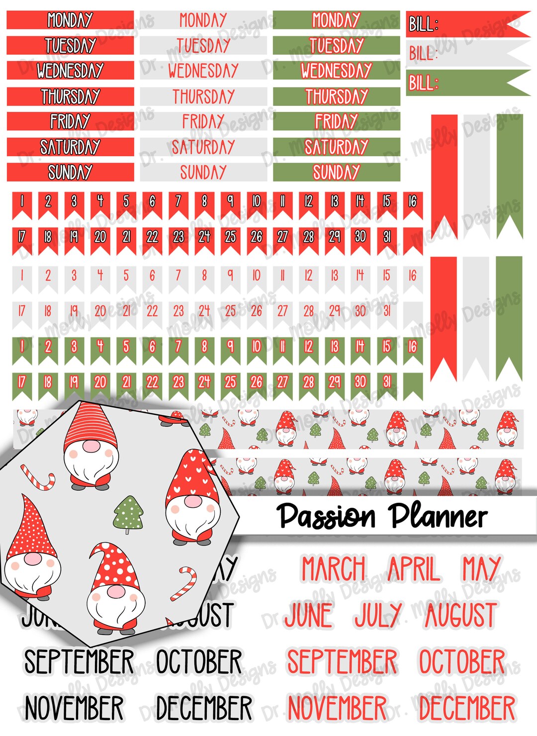 Christmas Gnomes | MONTHLY Passion Planner Printable Planner Stickers ...