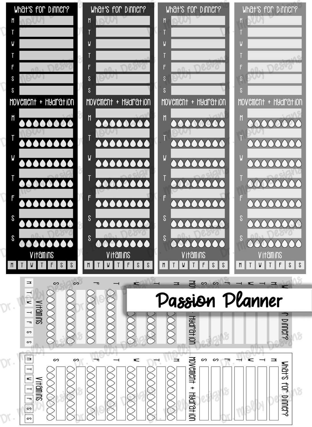 Grayscale Sidebars Passion Planner Printable Planner Stickers Passion ...