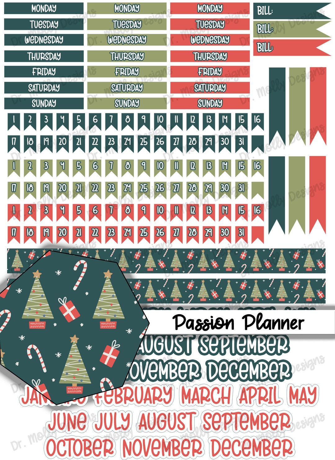 Christmas Trees | MONTHLY Passion Planner Printable Planner Stickers ...