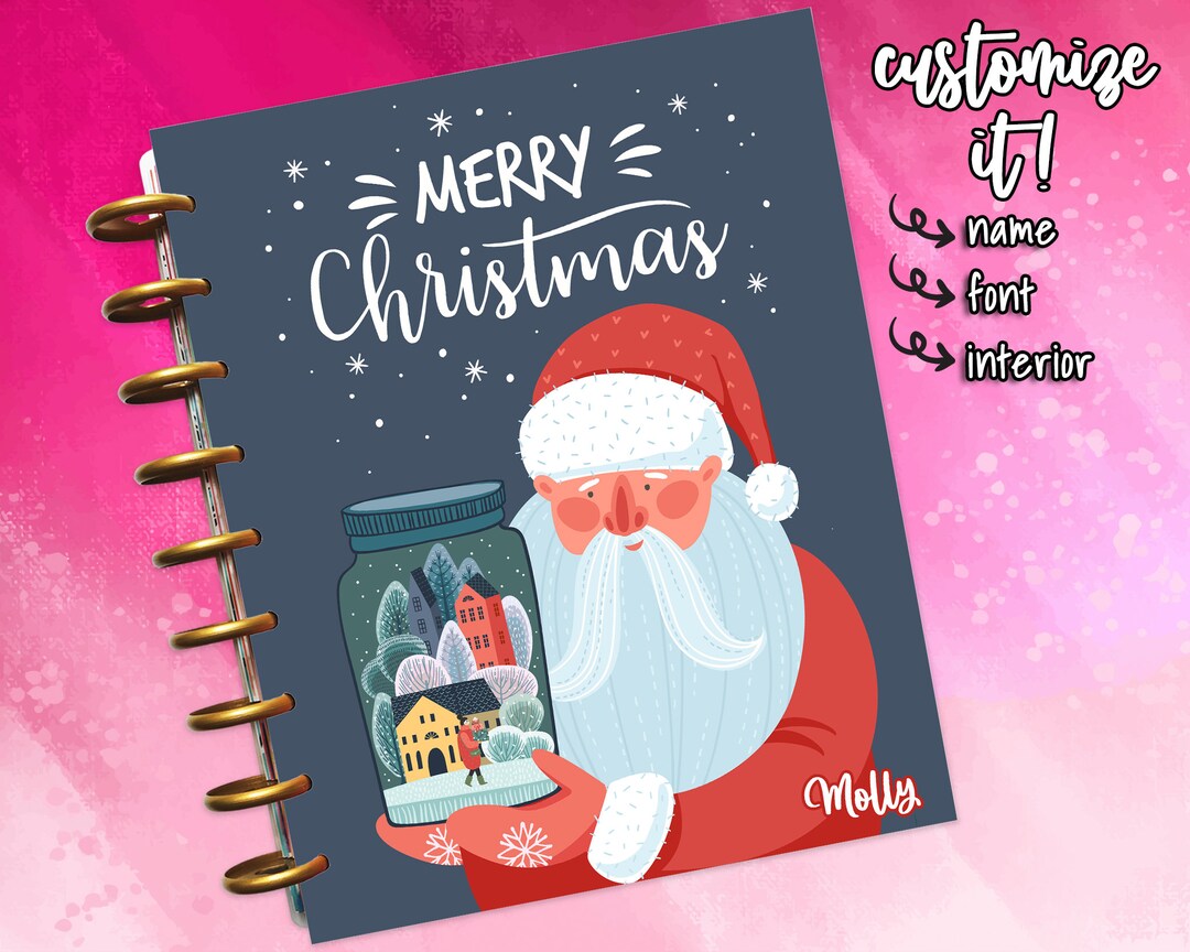 Santa Snowglobe | Custom Christmas Happy Planner Cover | Custom Xmas ...