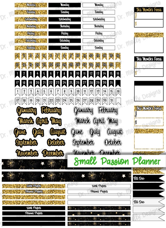 Printable PP Month Gold Stars MONTHLY Passion Planner Black Gold ...