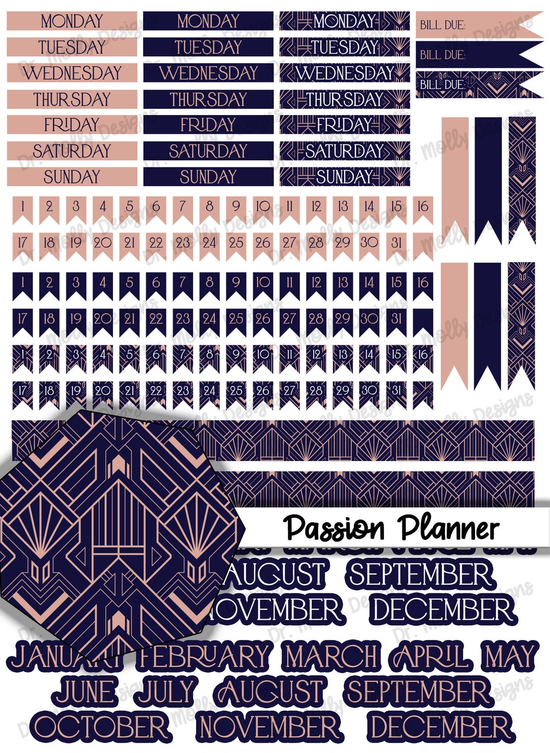 Art Deco - Rose Gold | MONTHLY Passion Planner | Printable Planner ...