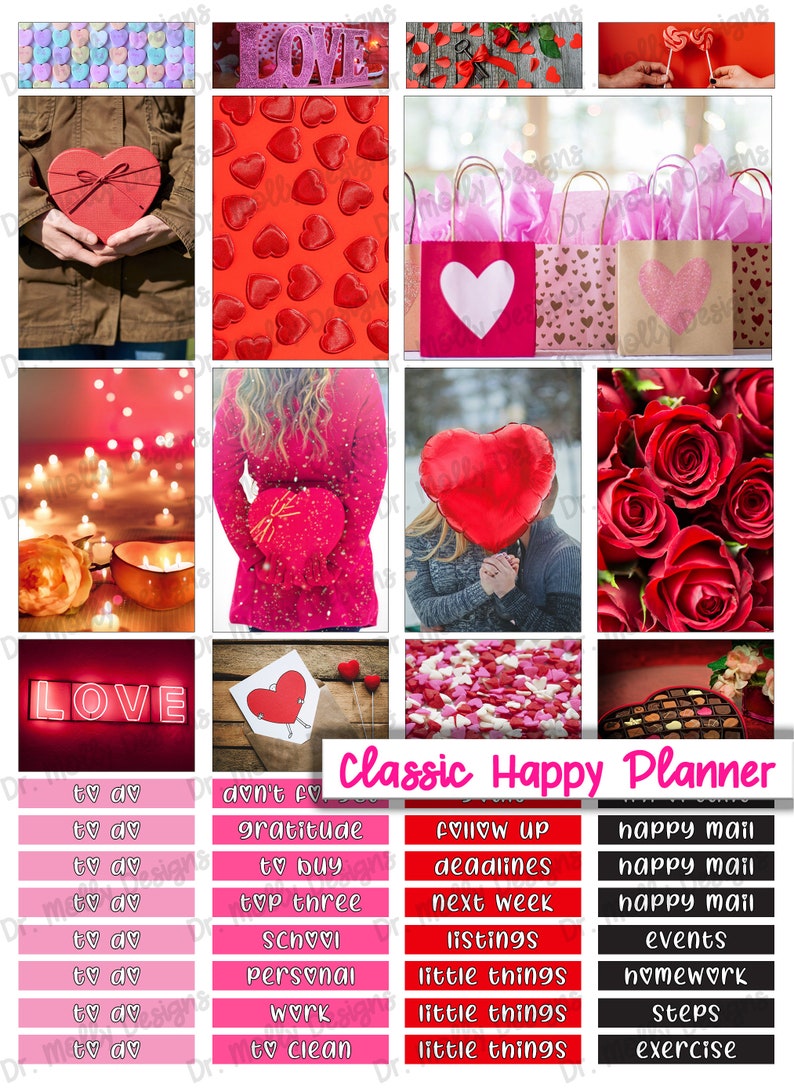Valentine's Day | Printable Weekly Planner Stickers | Printable Happy ...