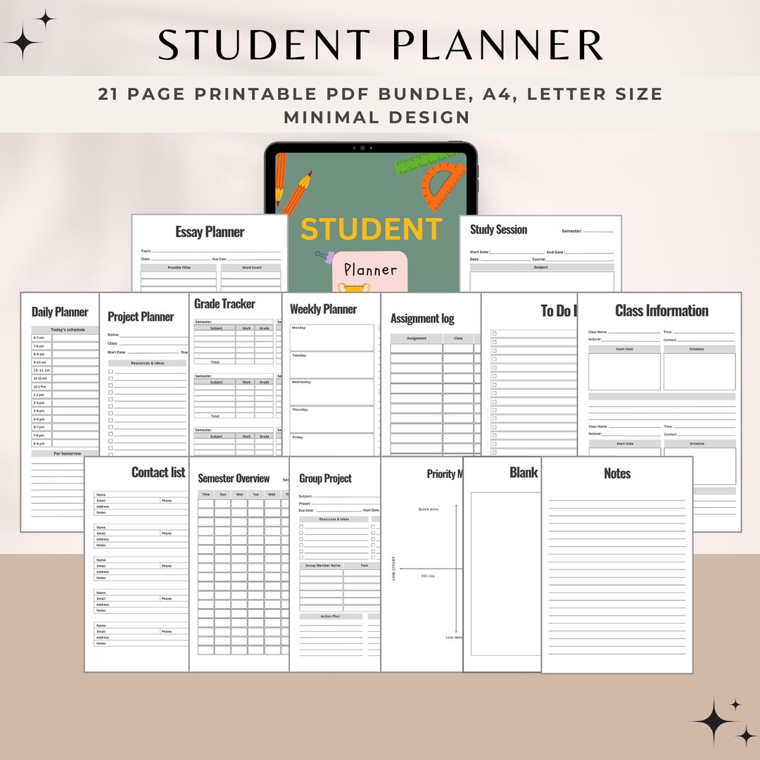 Printable Student Planner Bundle College School Planner Academic ...