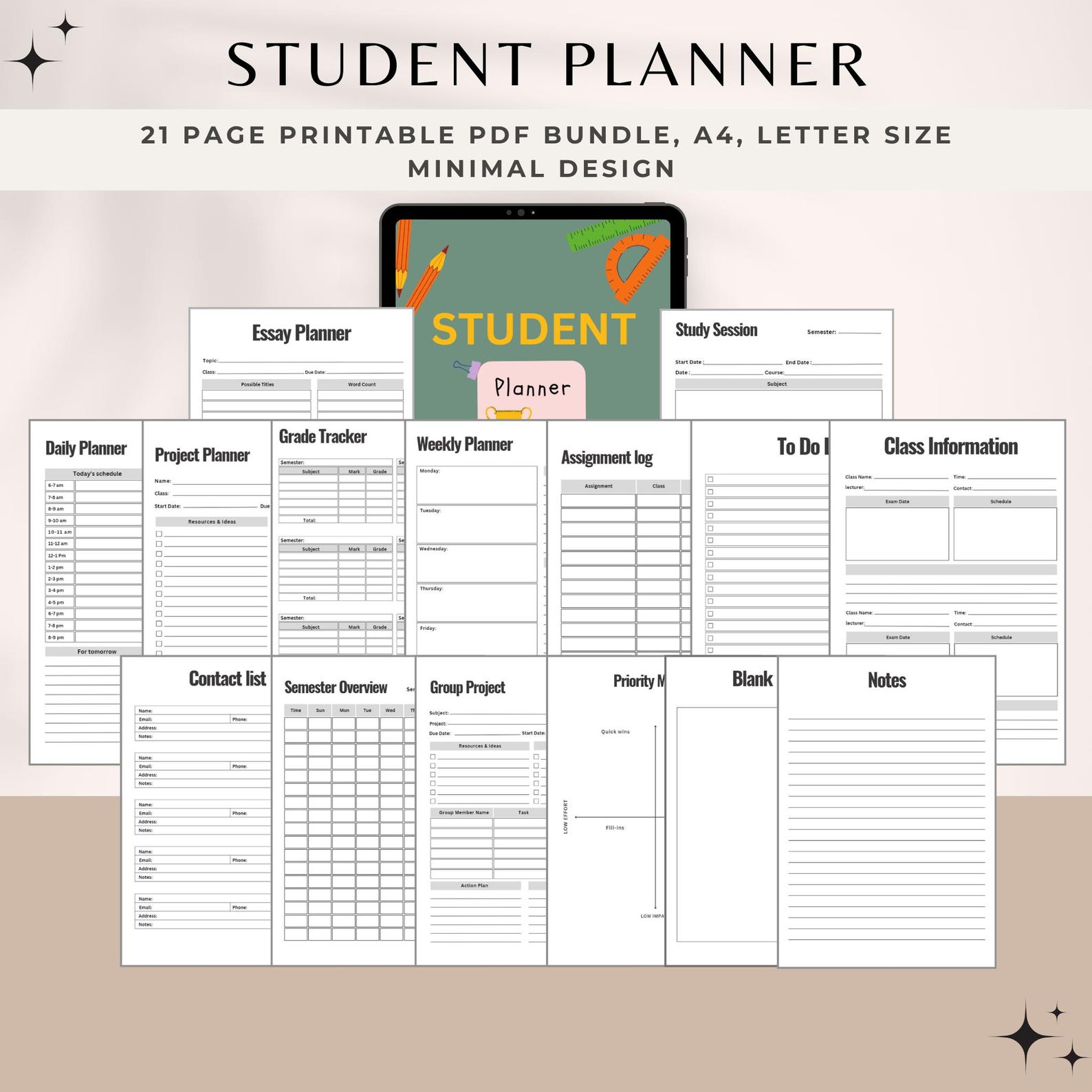 Printable Student Planner Bundle College School Planner Academic ...