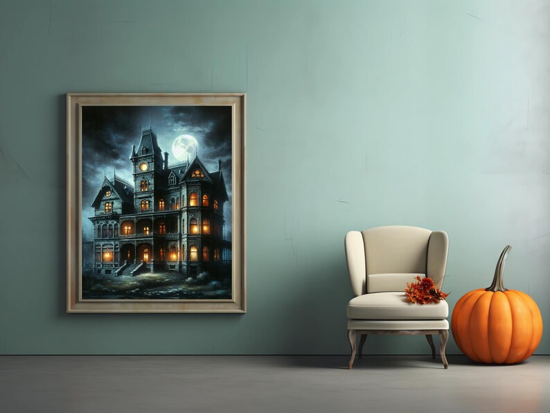 Vintage Haunted House Digital Wall Art, Spooky Dark Academia Decor ...