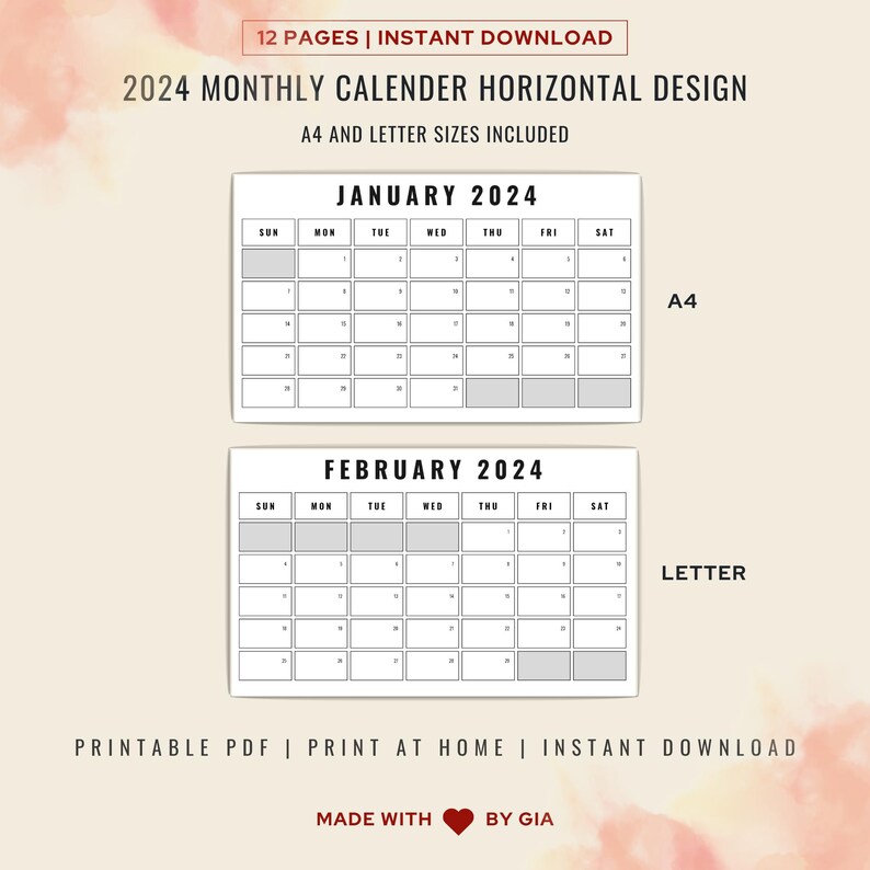 Printable Calendar 2024 Minimalist iPad Planner A4 Letter Size Instant ...