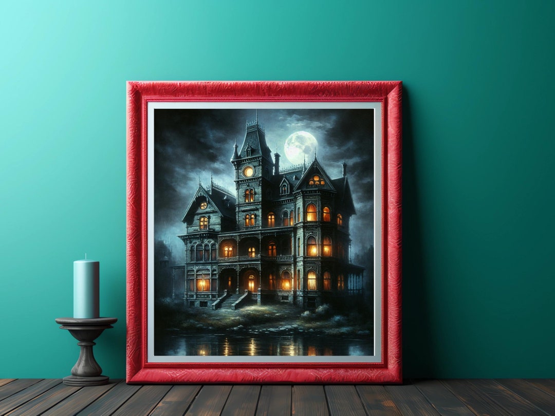 Vintage Haunted House Digital Wall Art, Spooky Dark Academia Decor ...
