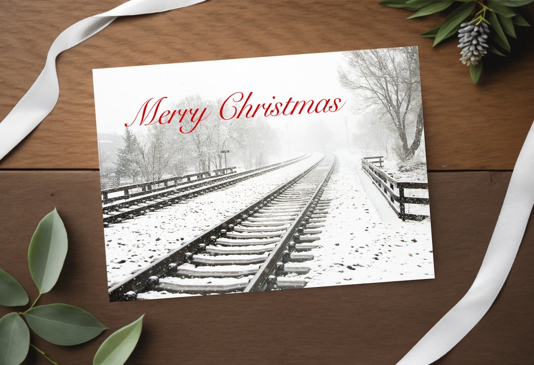 Photo Christmas Card of Snowy Train Tracks in Flagstaff Arizona ...
