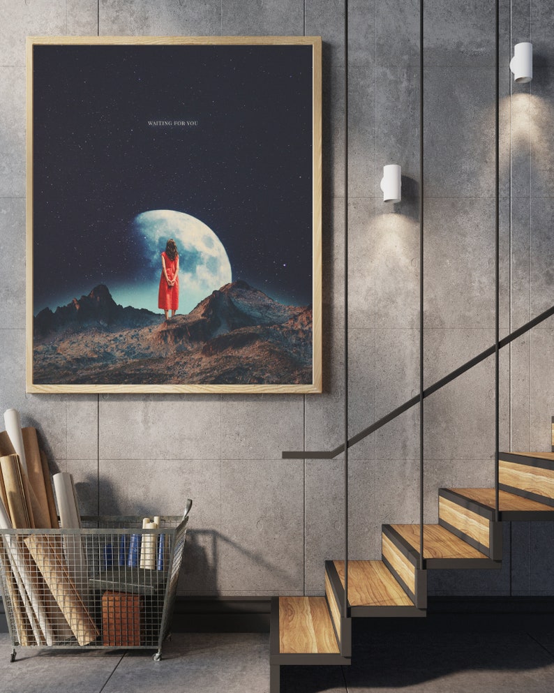 Waiting for You - Retro Futuristic Space Collage, Printable Wall Art ...