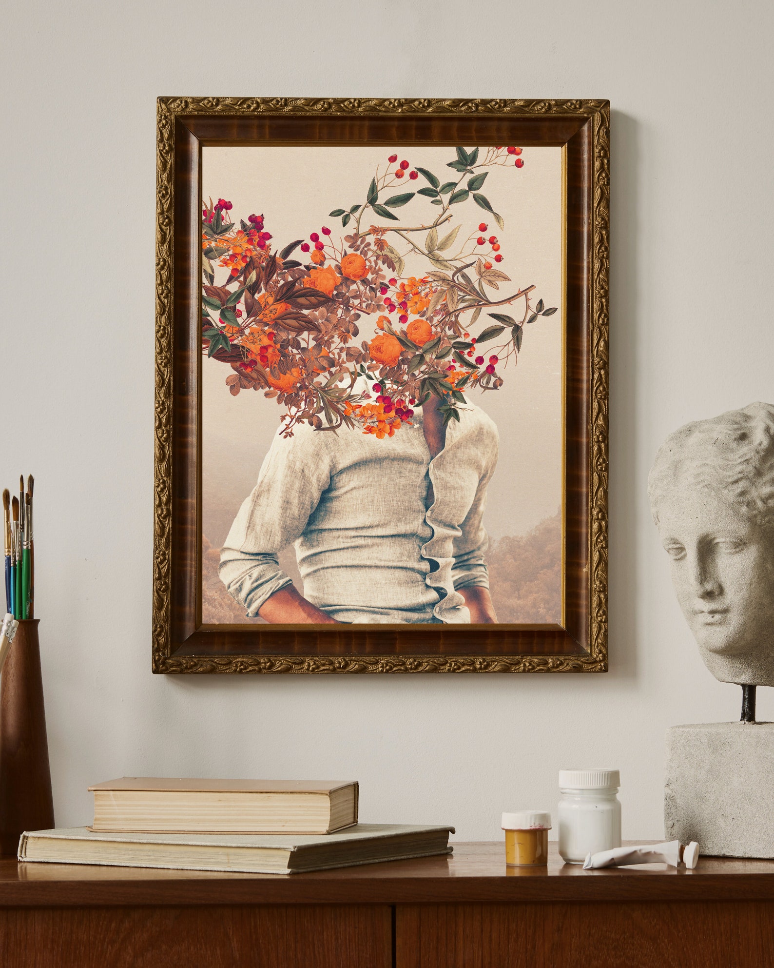 Roots Bright Art Print - [flower Head Art Print, Elegant Autumn Floral ...