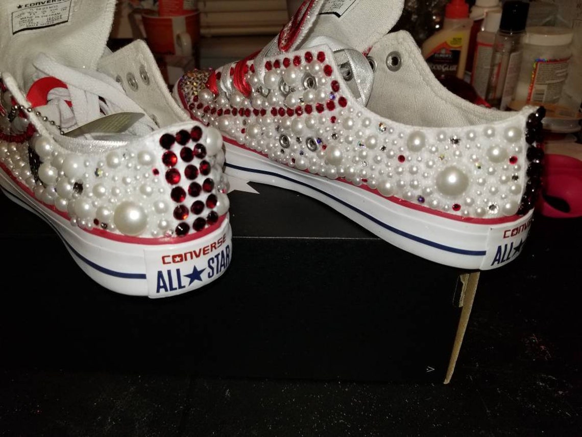 Custom Red/white Bling Shoes - Etsy
