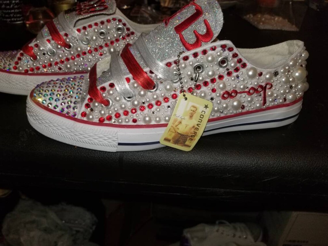 Custom Red/white Bling Shoes - Etsy