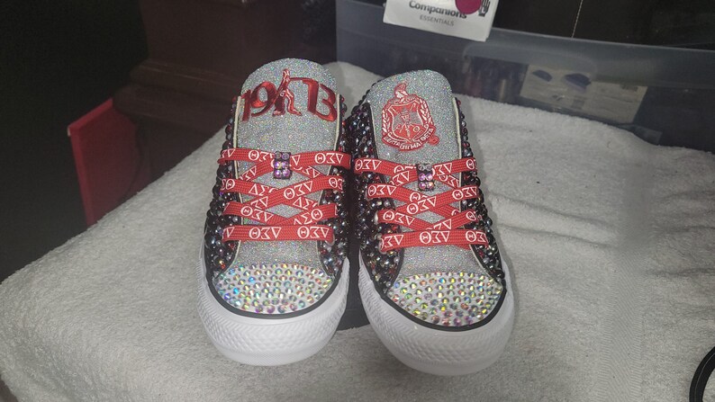 Custom Red/white Bling Shoes - Etsy