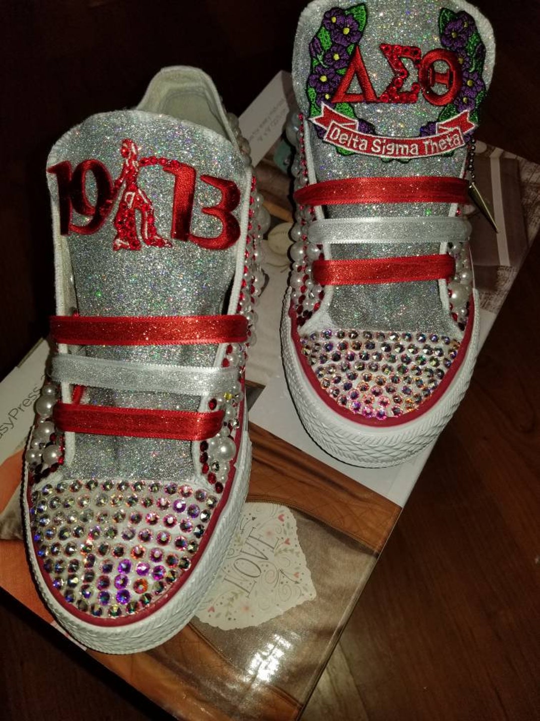 Custom Red/white Bling Shoes - Etsy