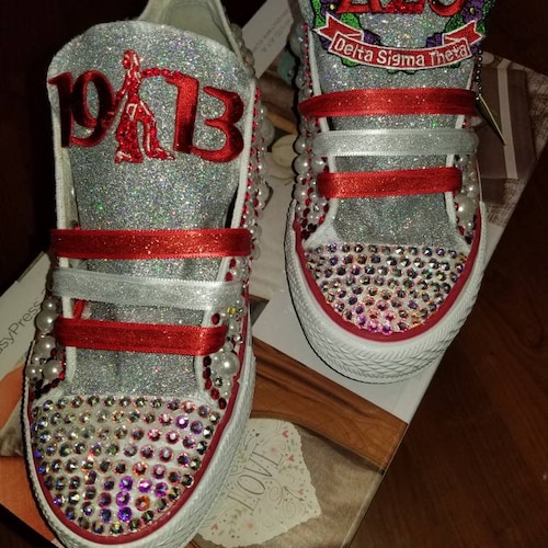 Custom Red/white Bling Shoes - Etsy