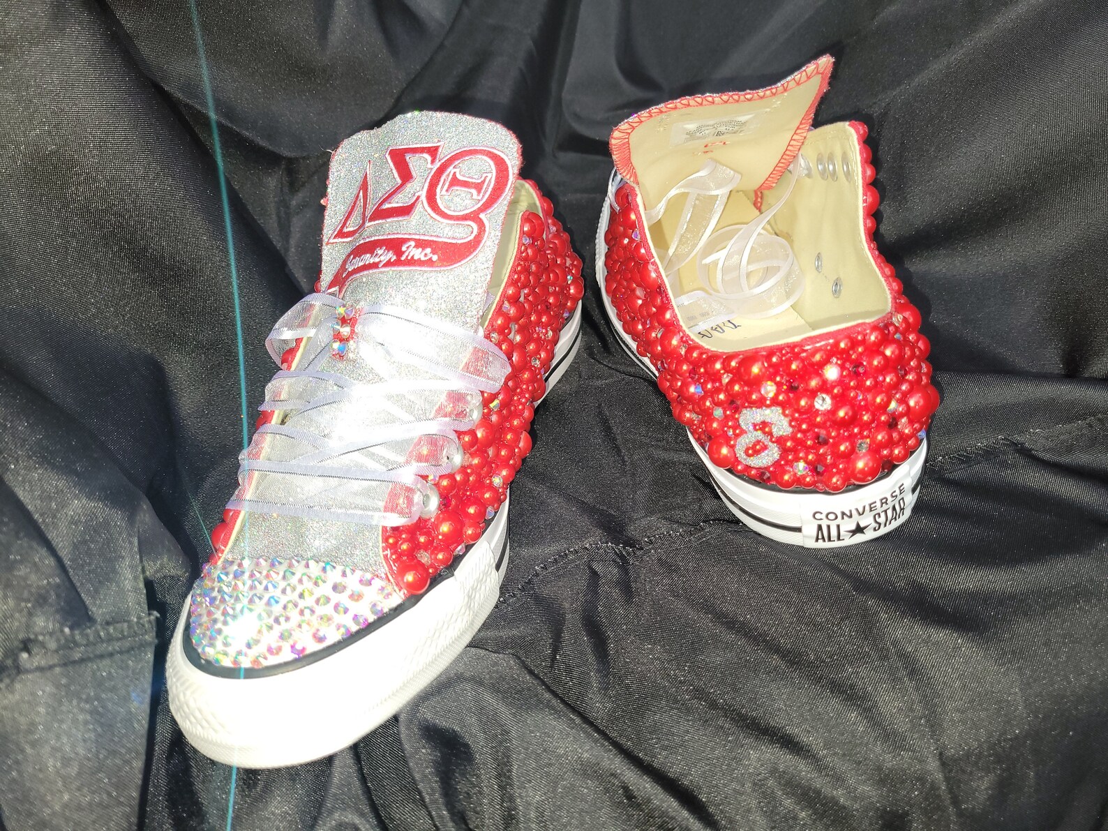 Custom Red/white Bling Shoes - Etsy