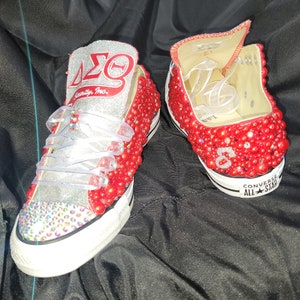 Custom Red/white Bling Shoes - Etsy