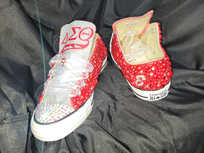 Custom Red/white Bling Shoes - Etsy