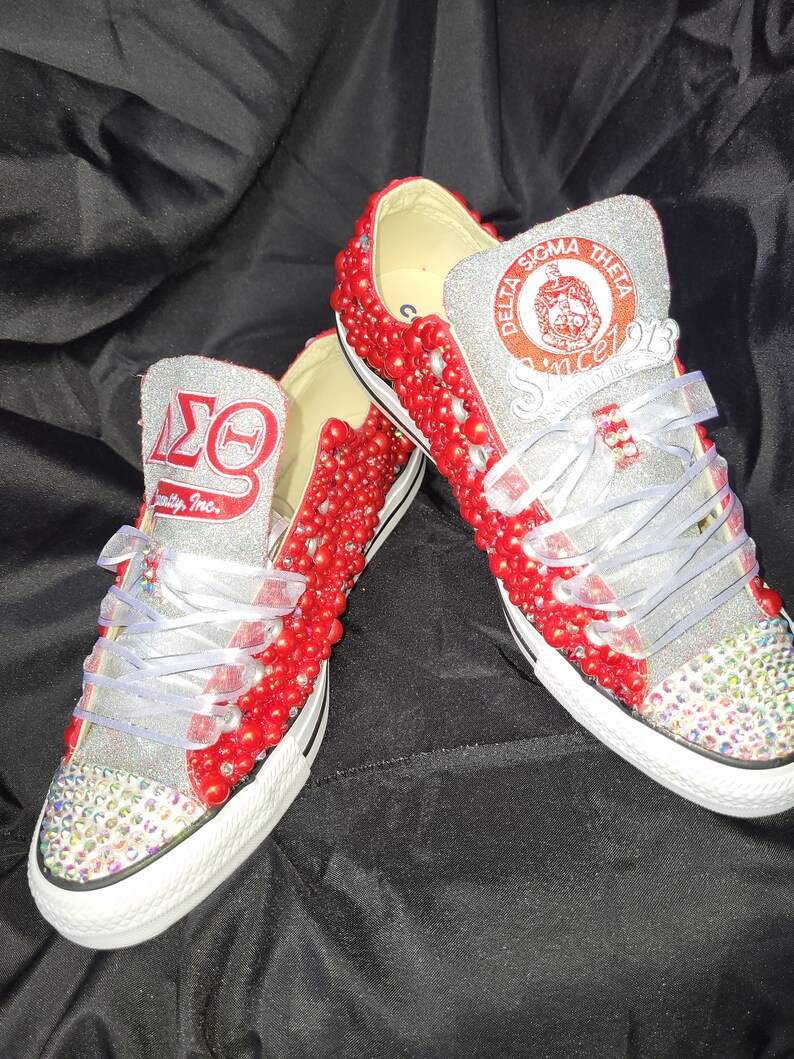 Custom Red/white Bling Shoes - Etsy
