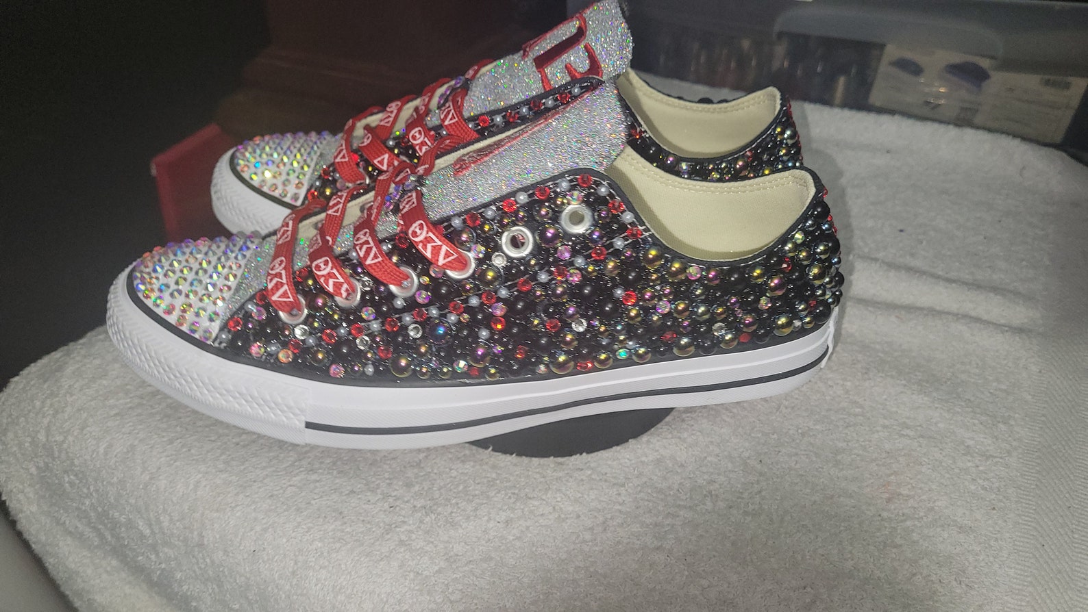 Custom Red/white Bling Shoes - Etsy