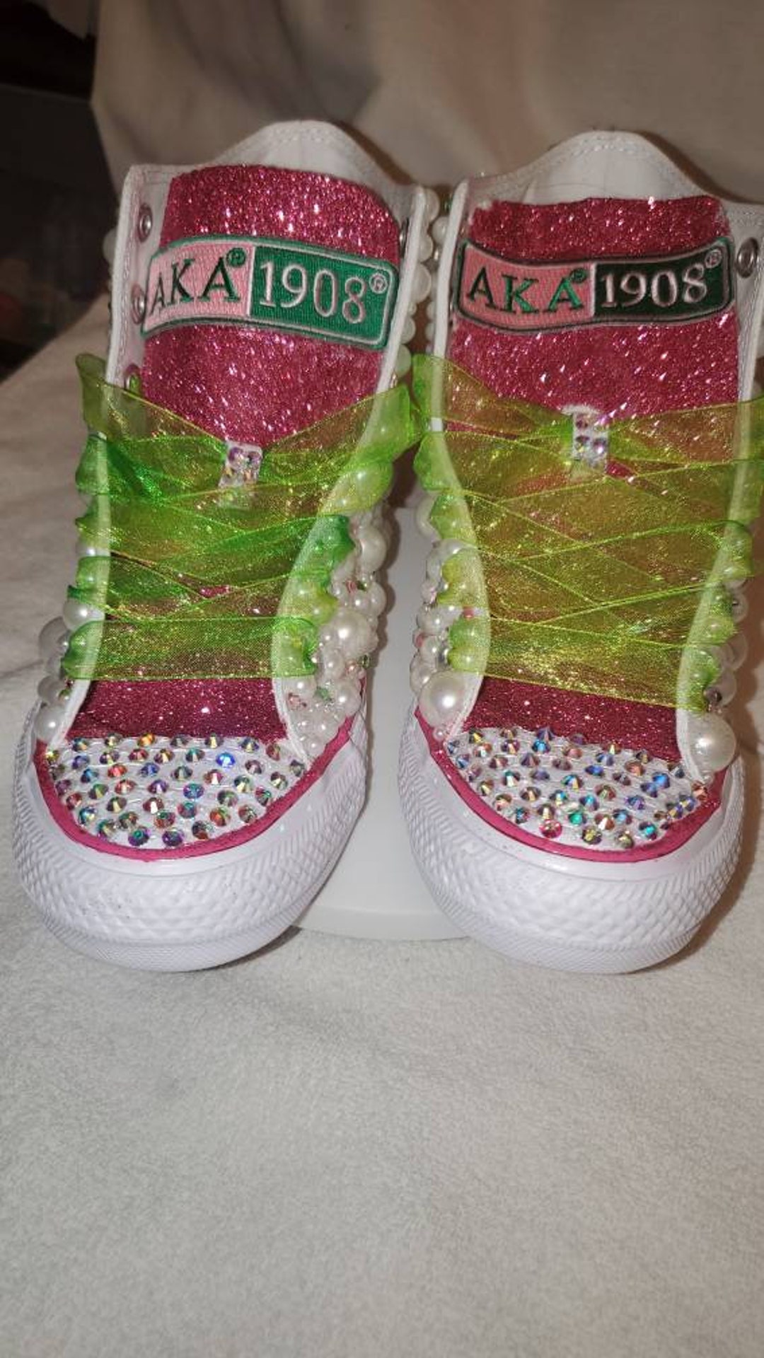 Custom Pink/green Hightop Bling Shoe - Etsy