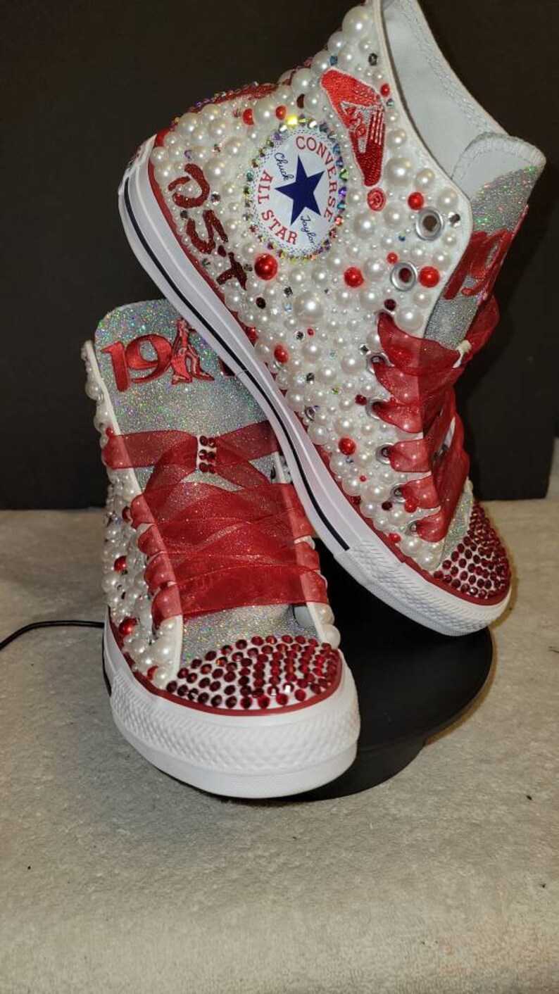 Custom Red/white Bling Shoes - Etsy