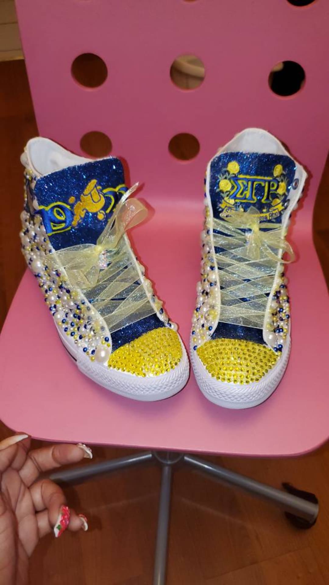 Custom Blue/yellow Hightop Bling Shoe - Etsy