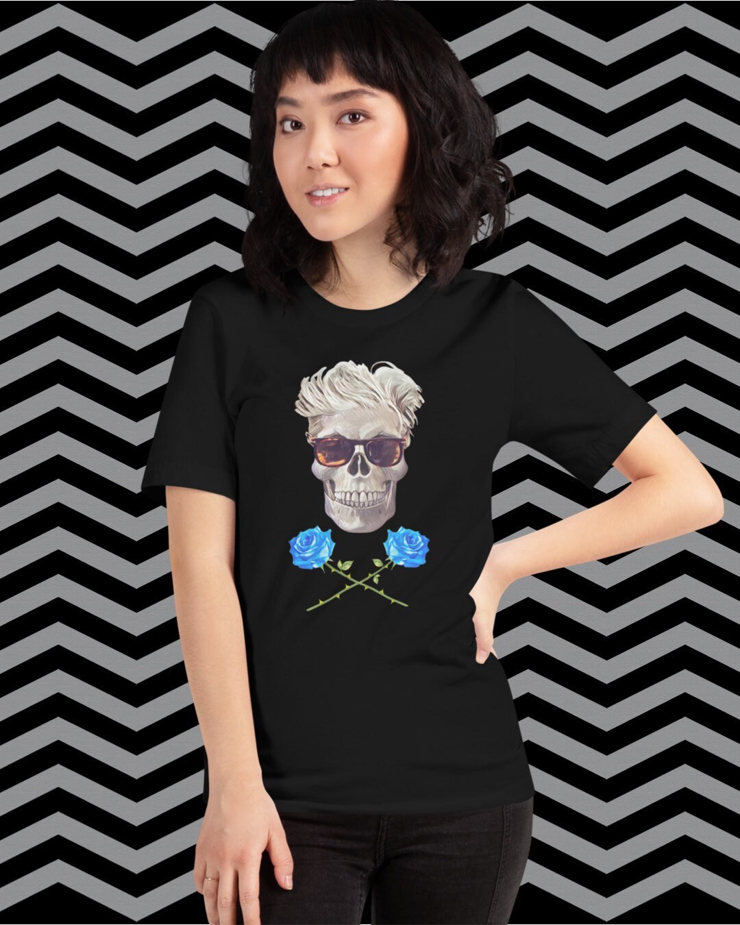 David Lynch Skull & Blue Roses - Etsy