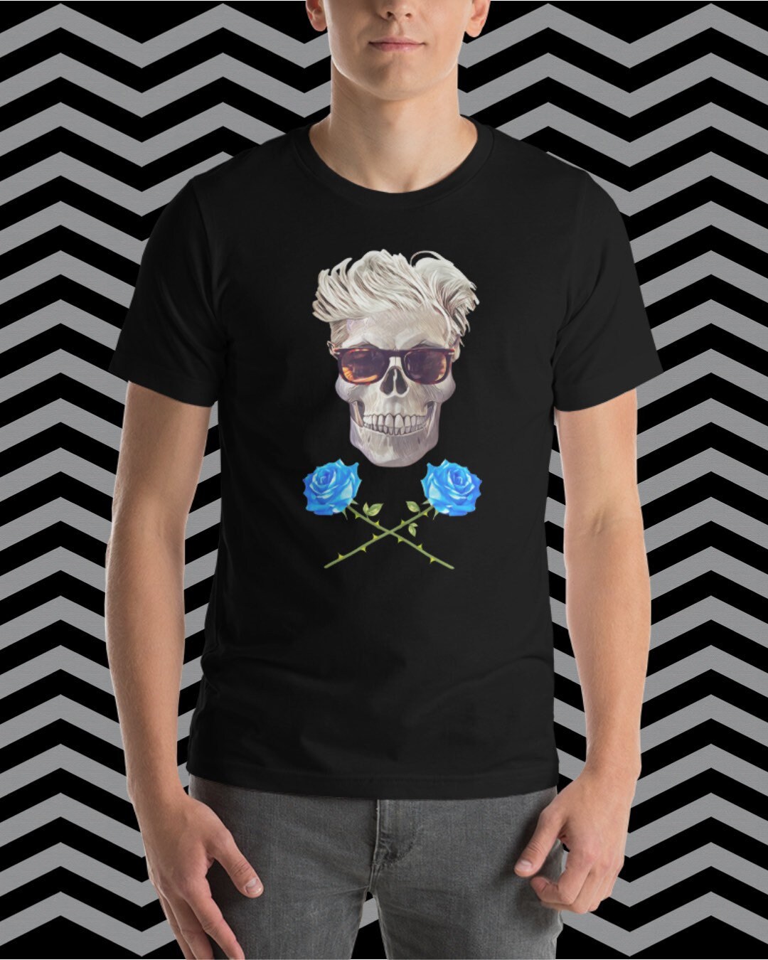 David Lynch Skull & Blue Roses - Etsy