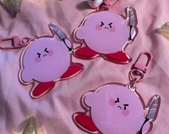 Kirby With a Knife Acrylic Keychain - Etsy