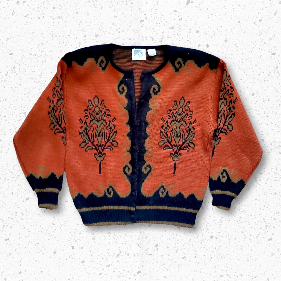 VTG 80s Burnt Orange and Black Button-down Knit Sweater by Jason ...