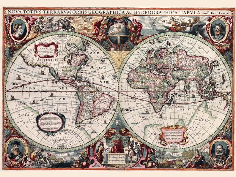 1600s Old Map of the World | High Resolution Printable | Digital ...