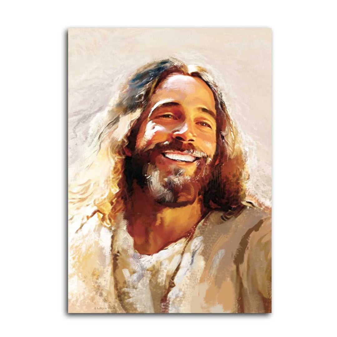 Jesus Christ Smiling Laughing Christian Catholic Painting Prints Canvas ...