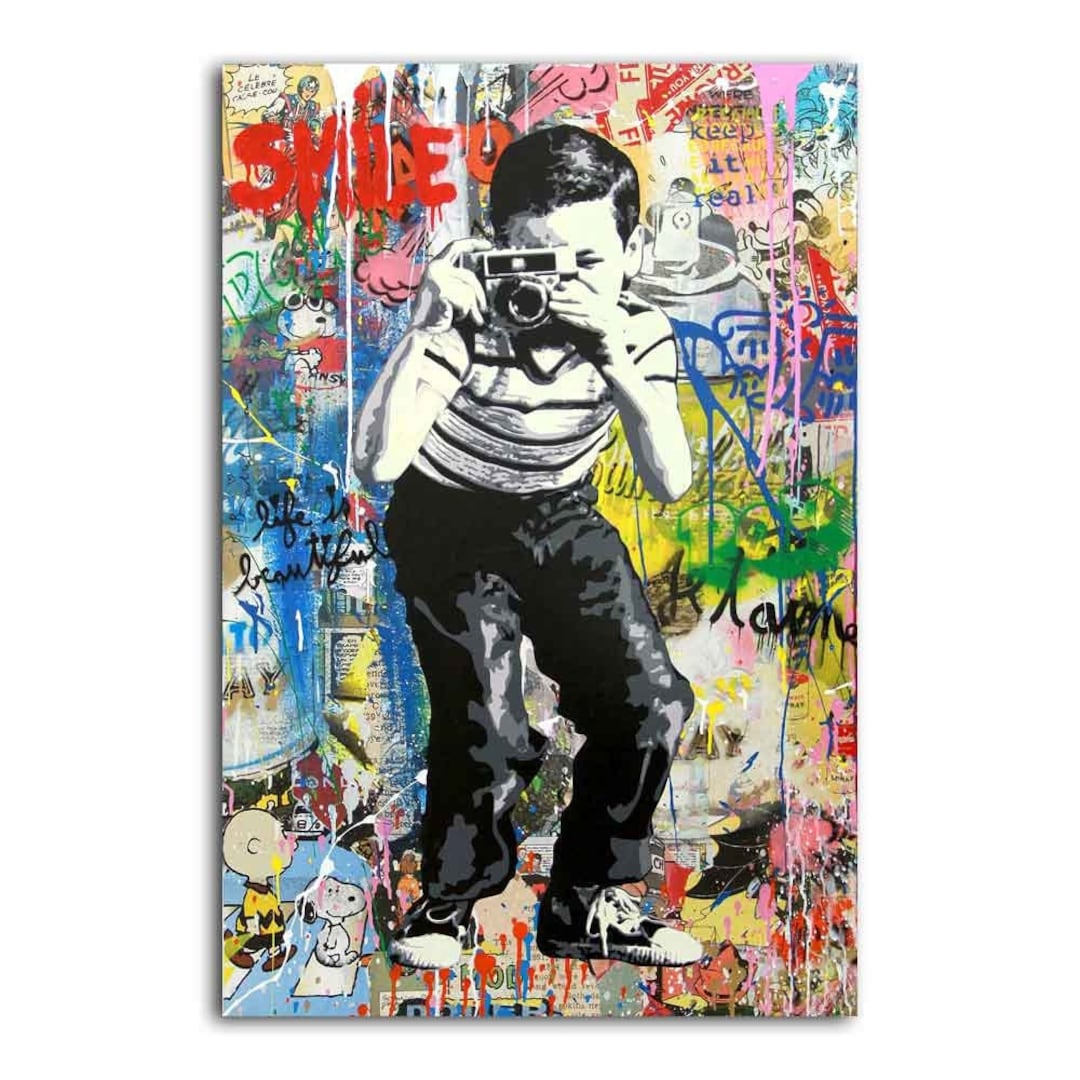 Banksy Camera Boy Graffiti Print Street Art Canvas Framed Poster Banksy ...