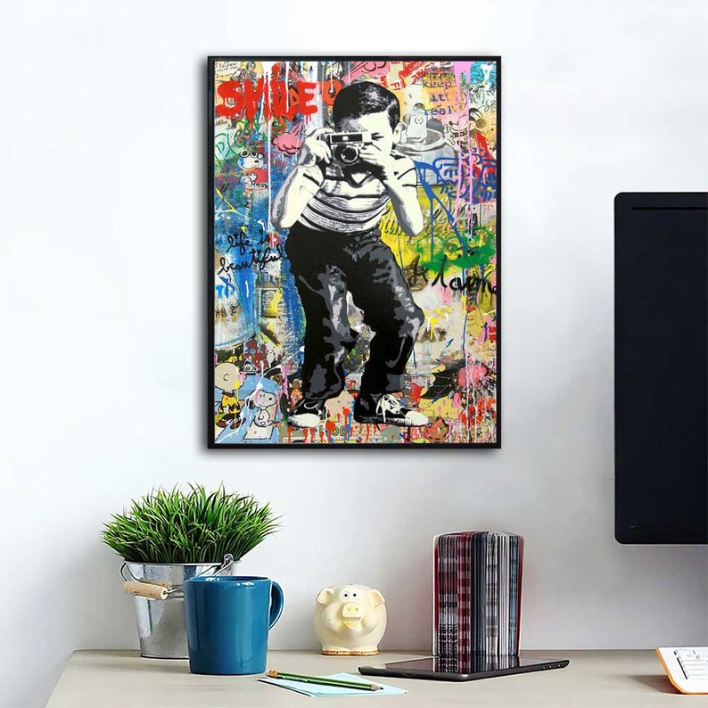 Banksy Camera Boy Graffiti Print Street Art Canvas Framed Poster Banksy ...